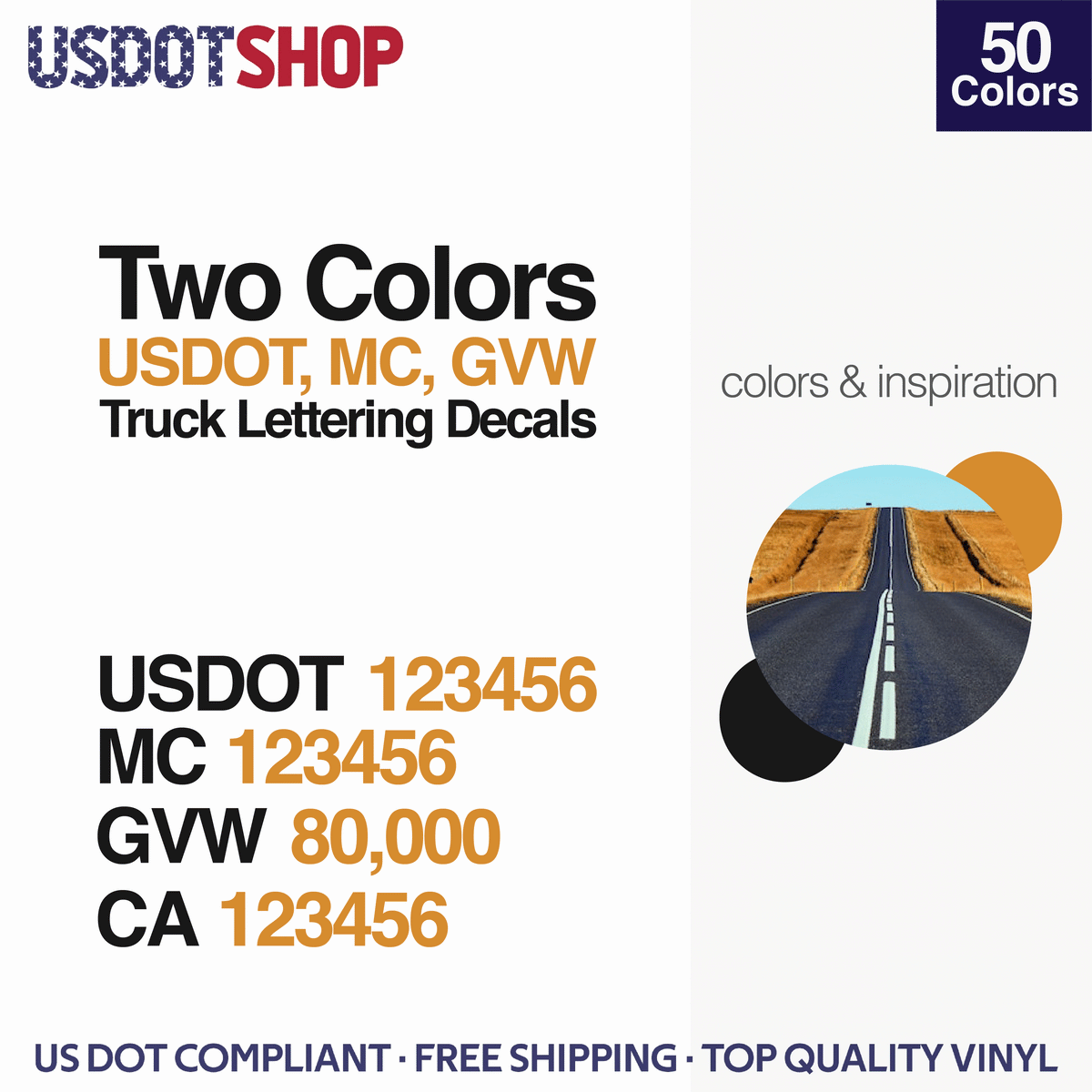 Two Colors USDOT, MC, GVW Truck Lettering Decals – USDOT SHOP